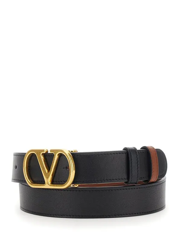 Valentino Garavani Reversible Leather Belt With Vlogo Buckle