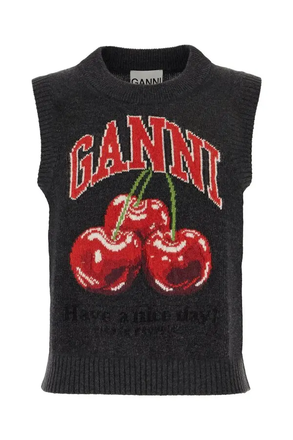 GANNI Graphic Cherry Knit Vest - Multicolor