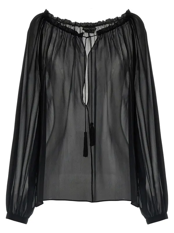 TOM FORD Silk Georgette V-neck Blouse With Adjustable Drawstring