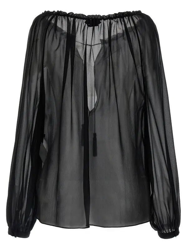 TOM FORD Silk Georgette V-neck Blouse With Adjustable Drawstring