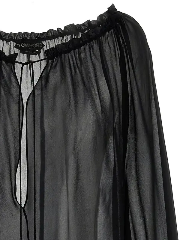 TOM FORD Silk Georgette V-neck Blouse With Adjustable Drawstring