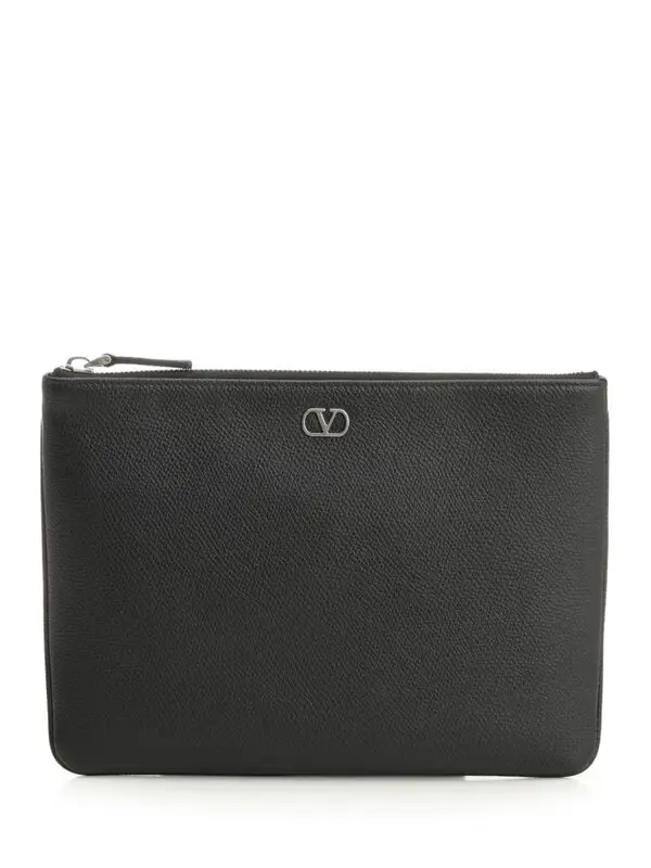 Valentino Garavani Vlogo Signature Pouch In Grained Calfskin - Black