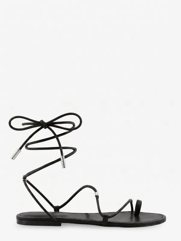 Celine Leather Sandals With Metal Triomphe Logo - Black