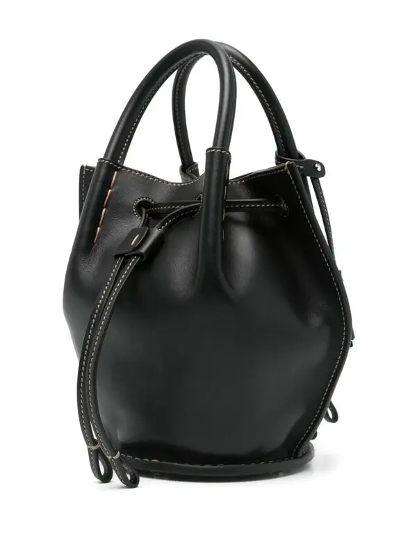 TOD'S Logo Charm Leather Mini Bucket Bag - Black