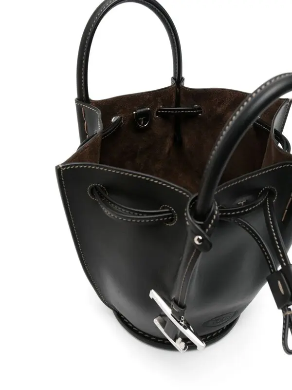 TOD'S Logo Charm Leather Mini Bucket Bag - Black
