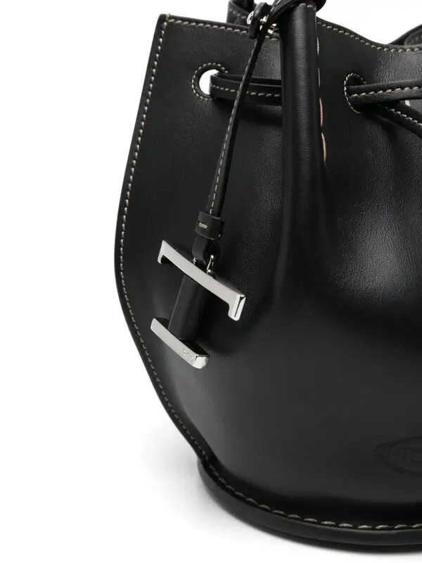 TOD'S Logo Charm Leather Mini Bucket Bag - Black