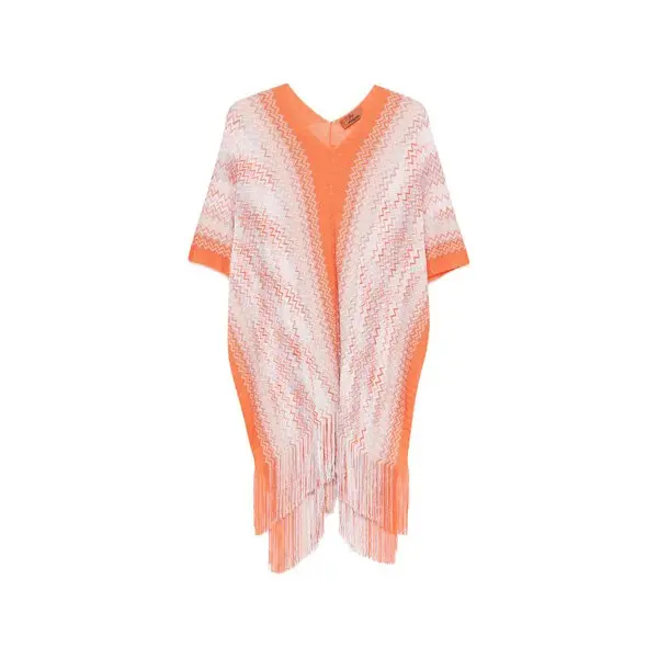 Missoni Zigzag Pattern Cape With Fringe Details - Orange