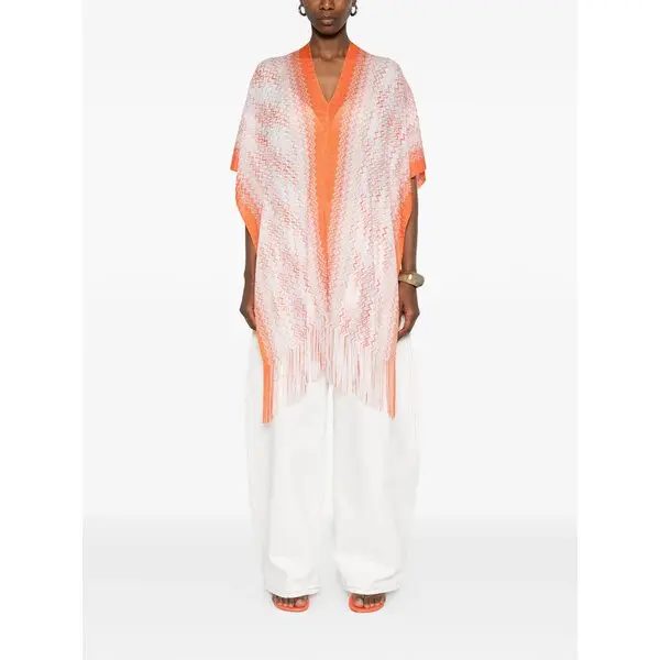 Missoni Zigzag Pattern Cape With Fringe Details