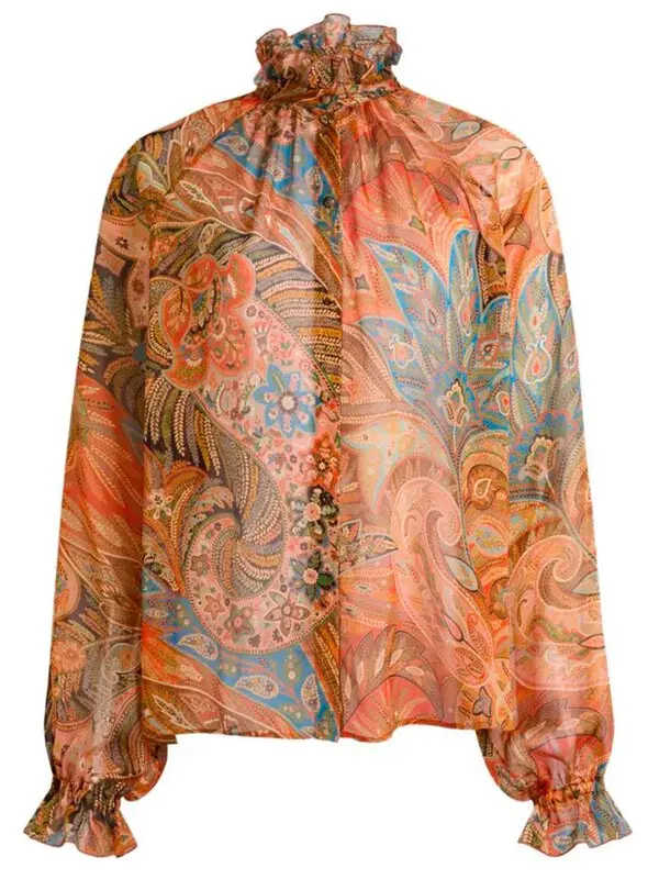 Etro Silk Shirt With Frill Collar - Multicolor