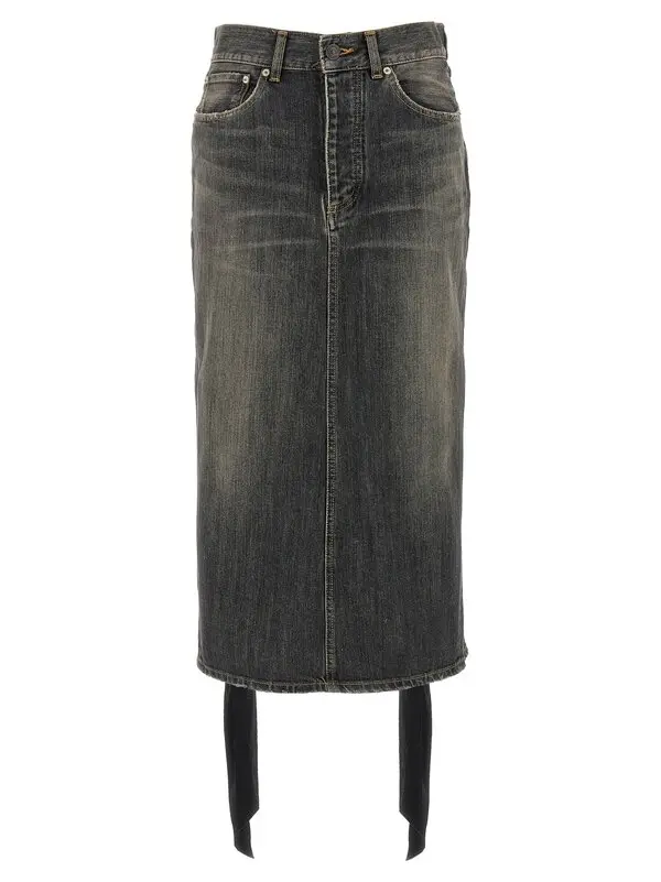Balenciaga Lace Up Denim Midi Skirt - Gray