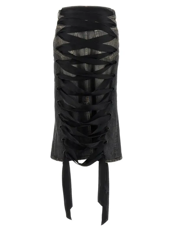 Balenciaga Lace Up Denim Midi Skirt - Gray