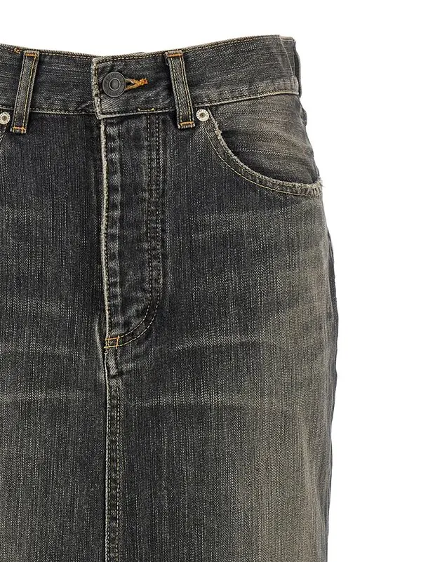 Balenciaga Lace Up Denim Midi Skirt - Gray