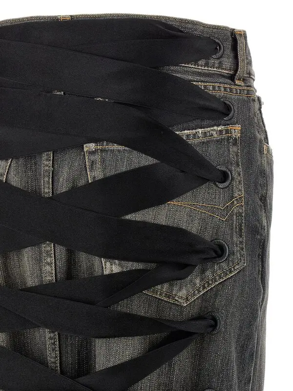 Balenciaga Lace Up Denim Midi Skirt - Gray