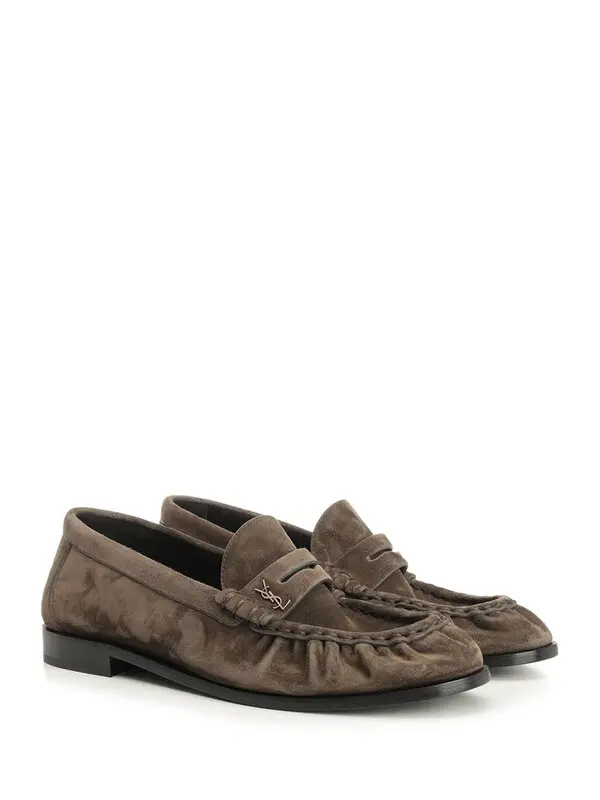 Saint Laurent Suede Moccasin Loafers - Gray