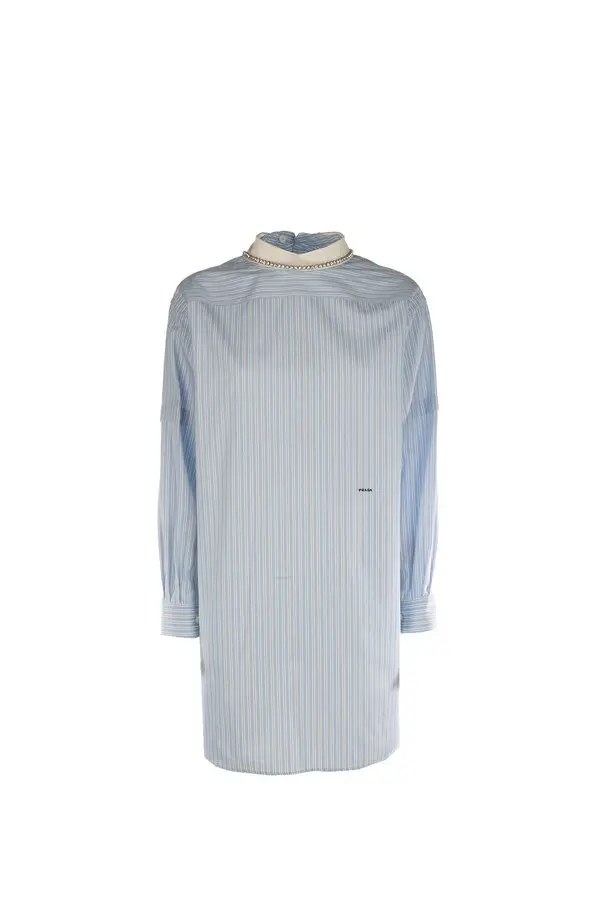 Prada Striped Shirt With Embellished Collar - Multicolor