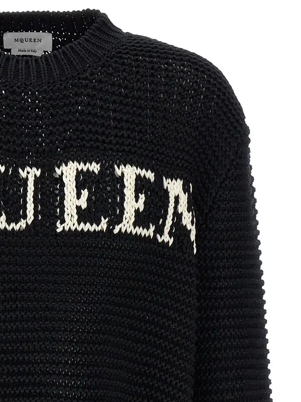 Alexander McQueen Textured Cotton Crew Neck Logo Sweater