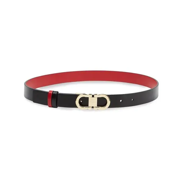 FERRAGAMO Gancini Buckle Two-tone Leather Belt - Black