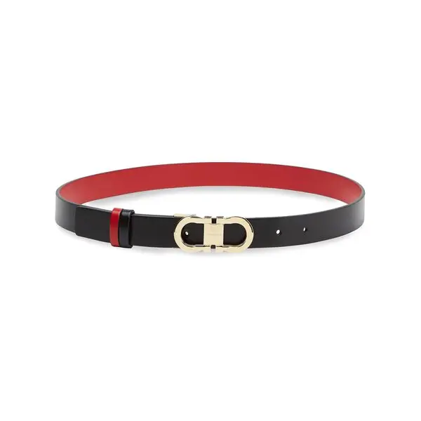 FERRAGAMO Gancini Buckle Two-tone Leather Belt - Black