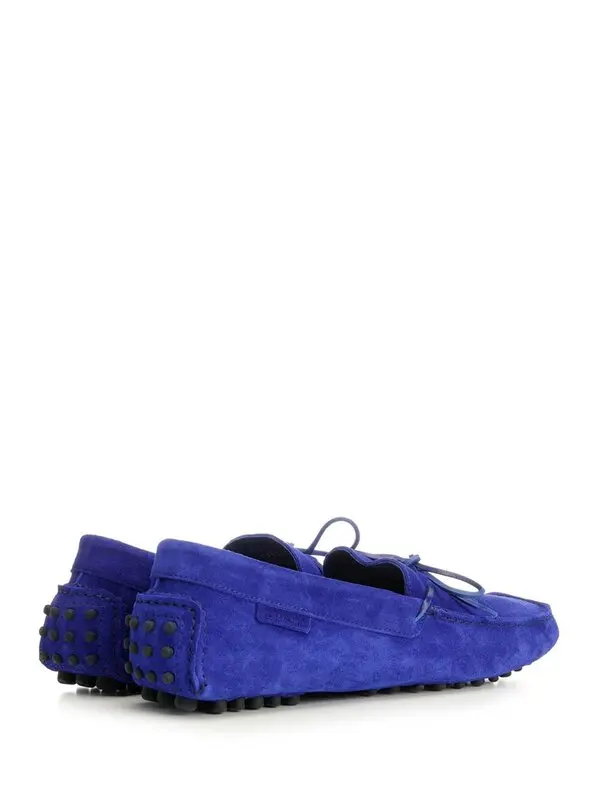 TOM FORD Suede Moc Toe Loafers With Leather Laces - Blue