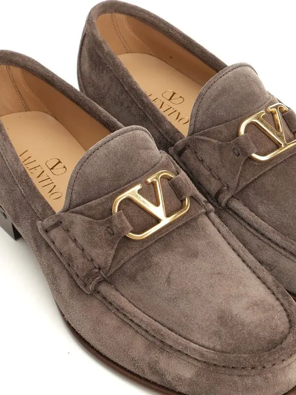 Valentino Garavani Vlogo Signature Suede Loafers - Gray