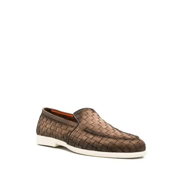 Santoni Woven Design Slip-on Loafers - Brown