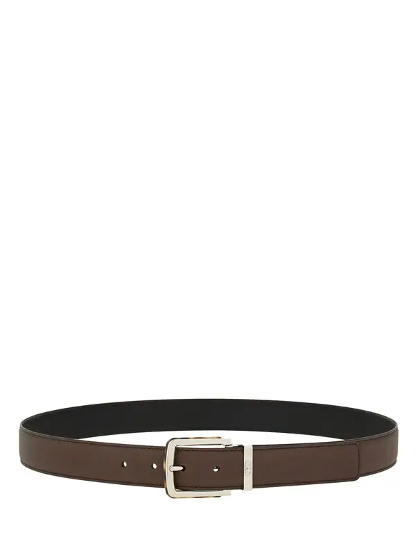 FERRAGAMO Two-tone Reversible Belt With Tortoiseshell Resin Edge Buckle - Brown