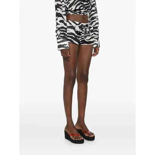 Attico Zebra Print Cotton Drawstring Shorts