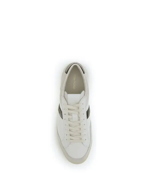 TOM FORD Leather Paneled Lace-up Sneakers - White