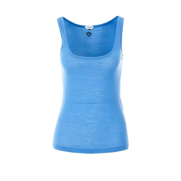 Versace Embroidered Medusa Ribbed Wool Tank Top