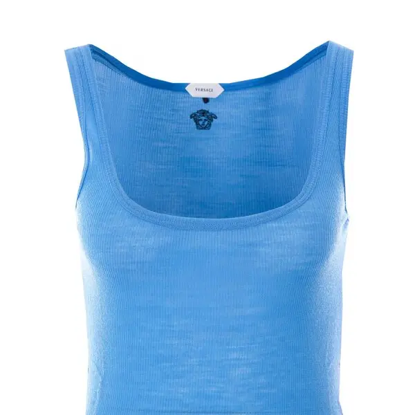 Versace Embroidered Medusa Ribbed Wool Tank Top