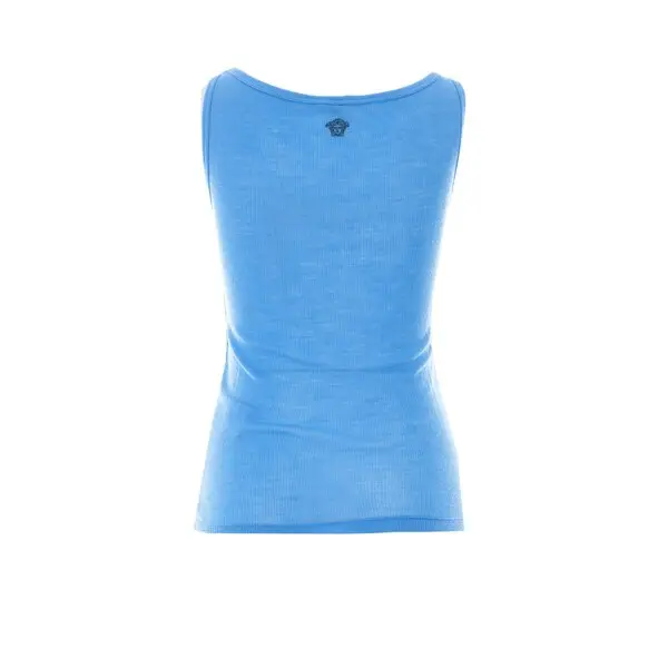 Versace Embroidered Medusa Ribbed Wool Tank Top - Blue