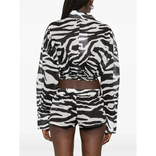 Attico Zebra Print Long Sleeve Wrap Blouse