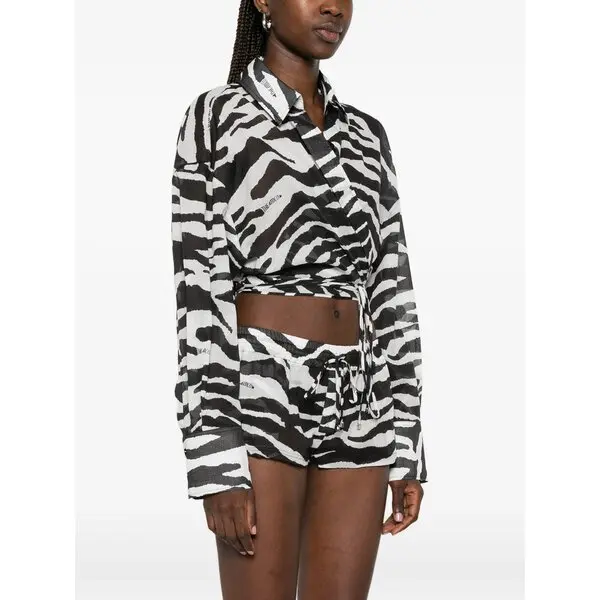 Attico Zebra Print Long Sleeve Wrap Blouse