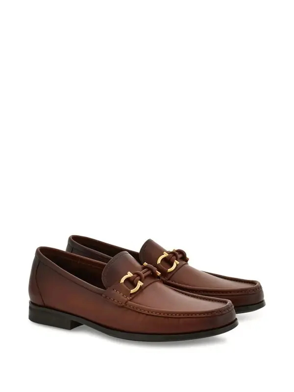 FERRAGAMO Calf Leather Loafers With Gancini Detail - Brown