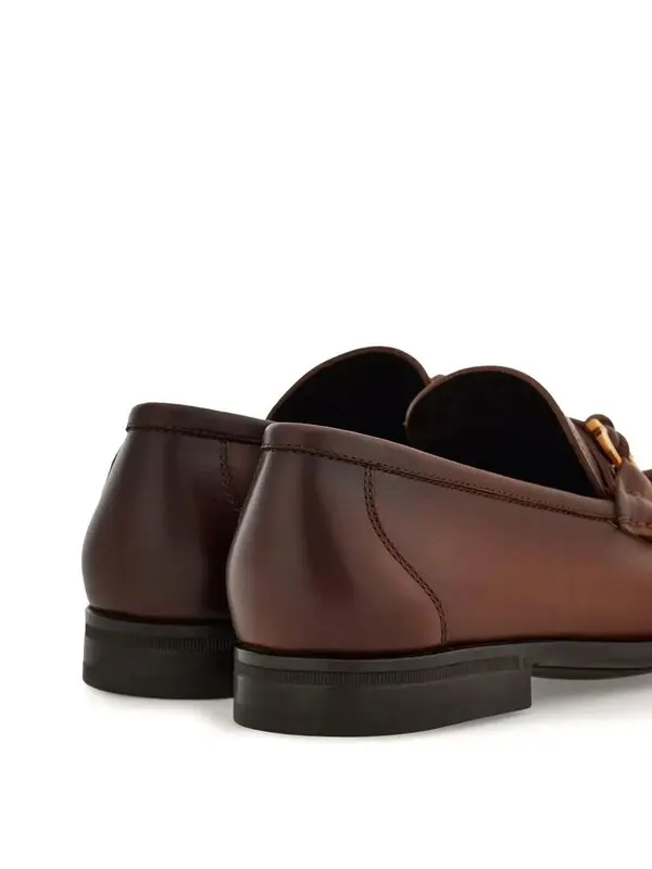 FERRAGAMO Calf Leather Loafers With Gancini Detail - Brown