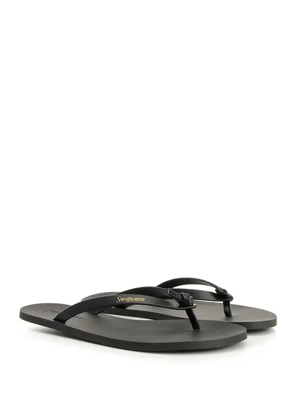 Saint Laurent Pool" Leather Flip-flops With Gold-tone Signature