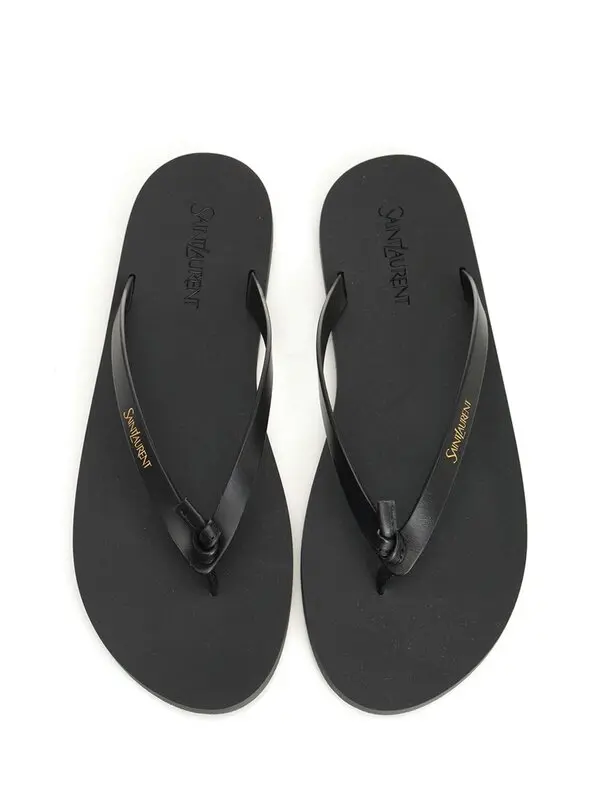 Saint Laurent Pool" Leather Flip-flops With Gold-tone Signature
