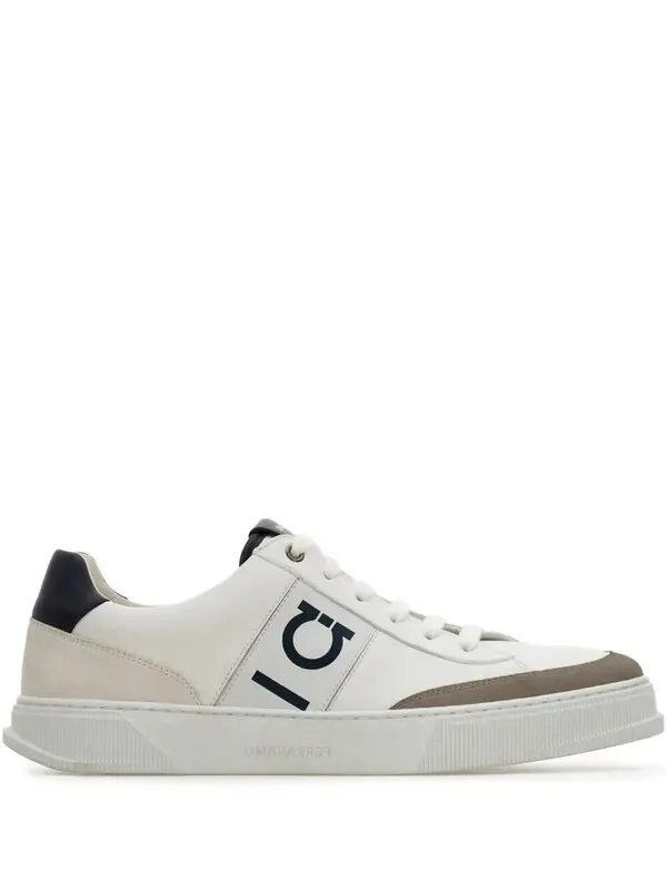 FERRAGAMO Alaska Leather And Suede Gancini Detail Sneakers - White