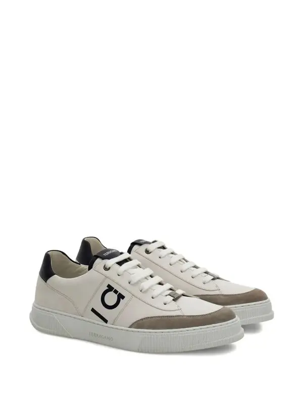FERRAGAMO Alaska Leather And Suede Gancini Detail Sneakers - White