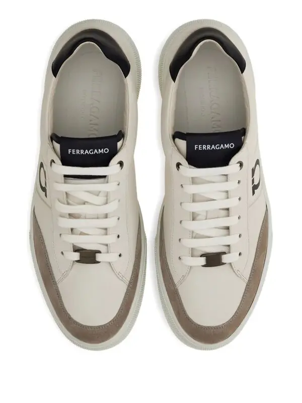 FERRAGAMO Alaska Leather And Suede Gancini Detail Sneakers - White