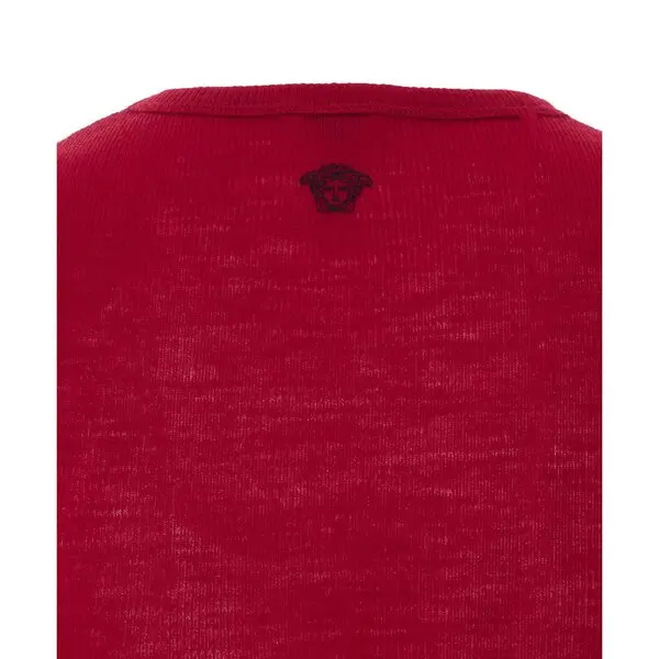 Versace Embroidered Medusa Ribbed Wool T-shirt - Red