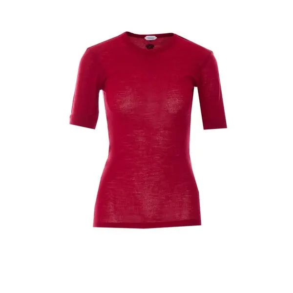Versace Embroidered Medusa Ribbed Wool T-shirt - Red