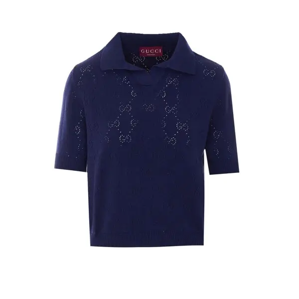 Gucci Pointelle Silk And Cotton Polo With All Over Logo