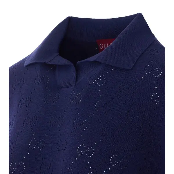 Gucci Pointelle Silk And Cotton Polo With All Over Logo