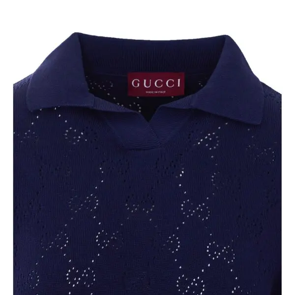 Gucci Pointelle Silk And Cotton Polo With All Over Logo