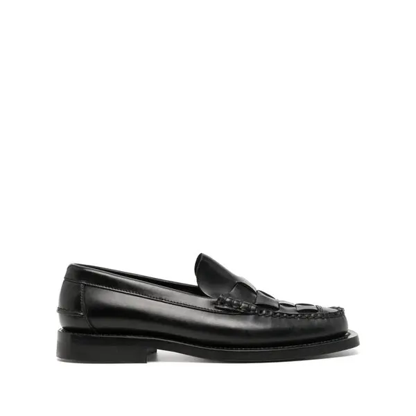 Hereu Leather Interwoven Design Loafers - Black