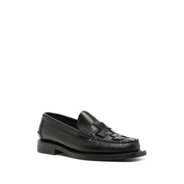 Hereu Leather Interwoven Design Loafers - Black