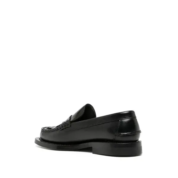 Hereu Leather Interwoven Design Loafers - Black