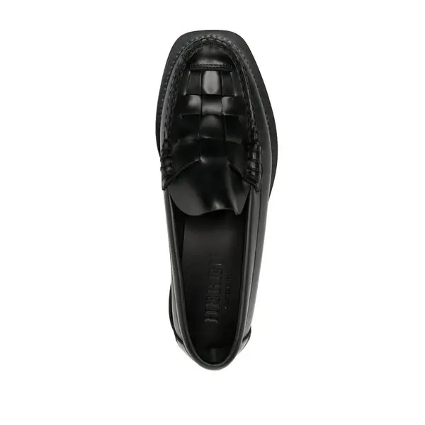 Hereu Leather Interwoven Design Loafers - Black