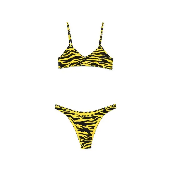 Attico Tiger Print V-neck Bikini - Yellow